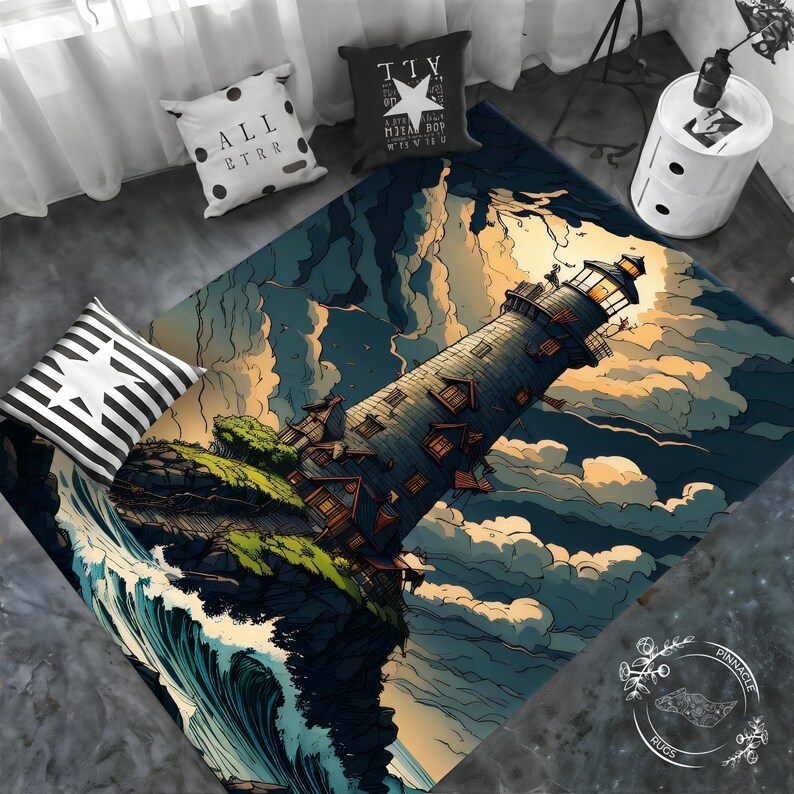 Hand-woven Lighthouse Rug Nautical Home Decor Seaside Serenity ...