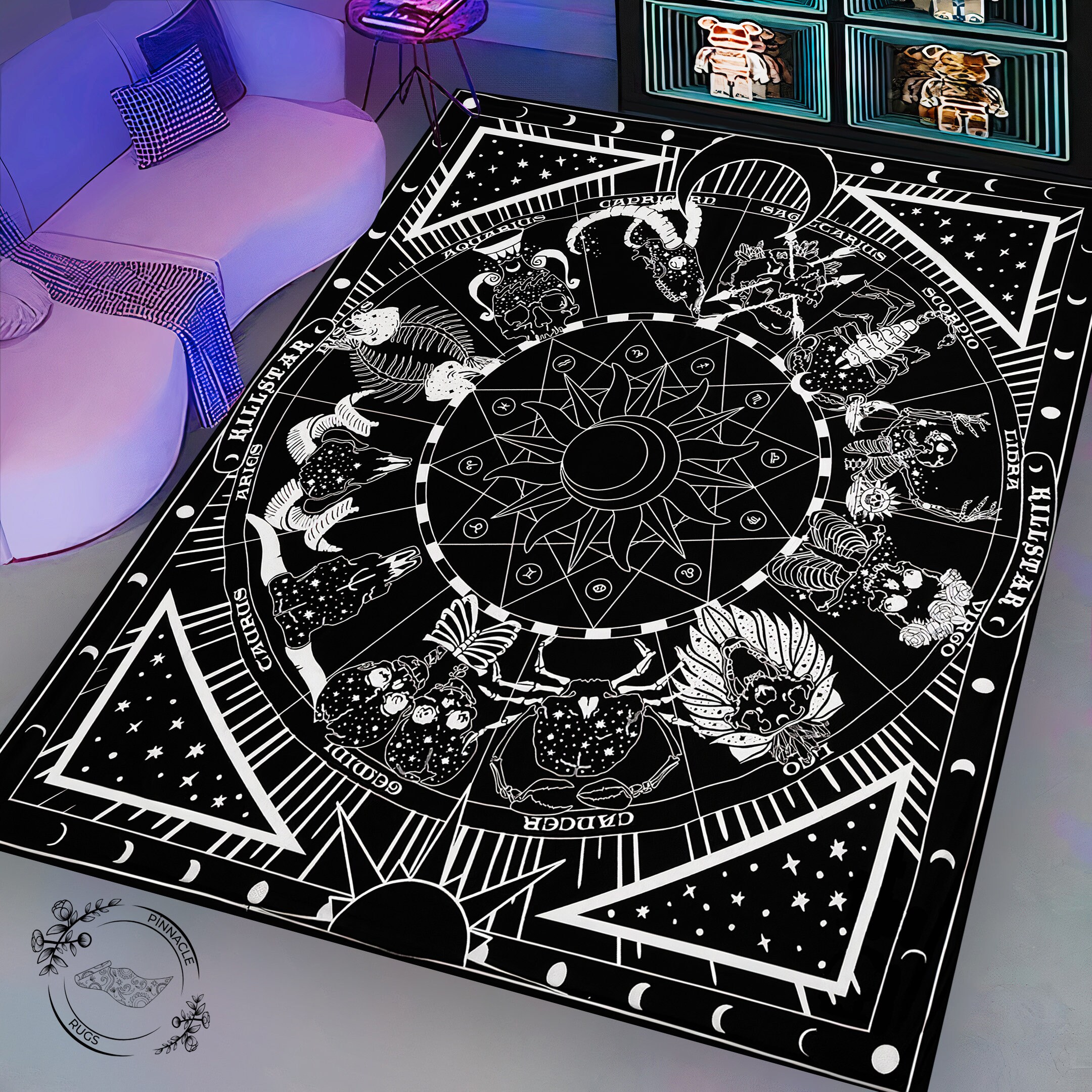 Gothic Pentagram Rug Mystical Gothic Pentagram Floor Mat Darkly Elegant ...