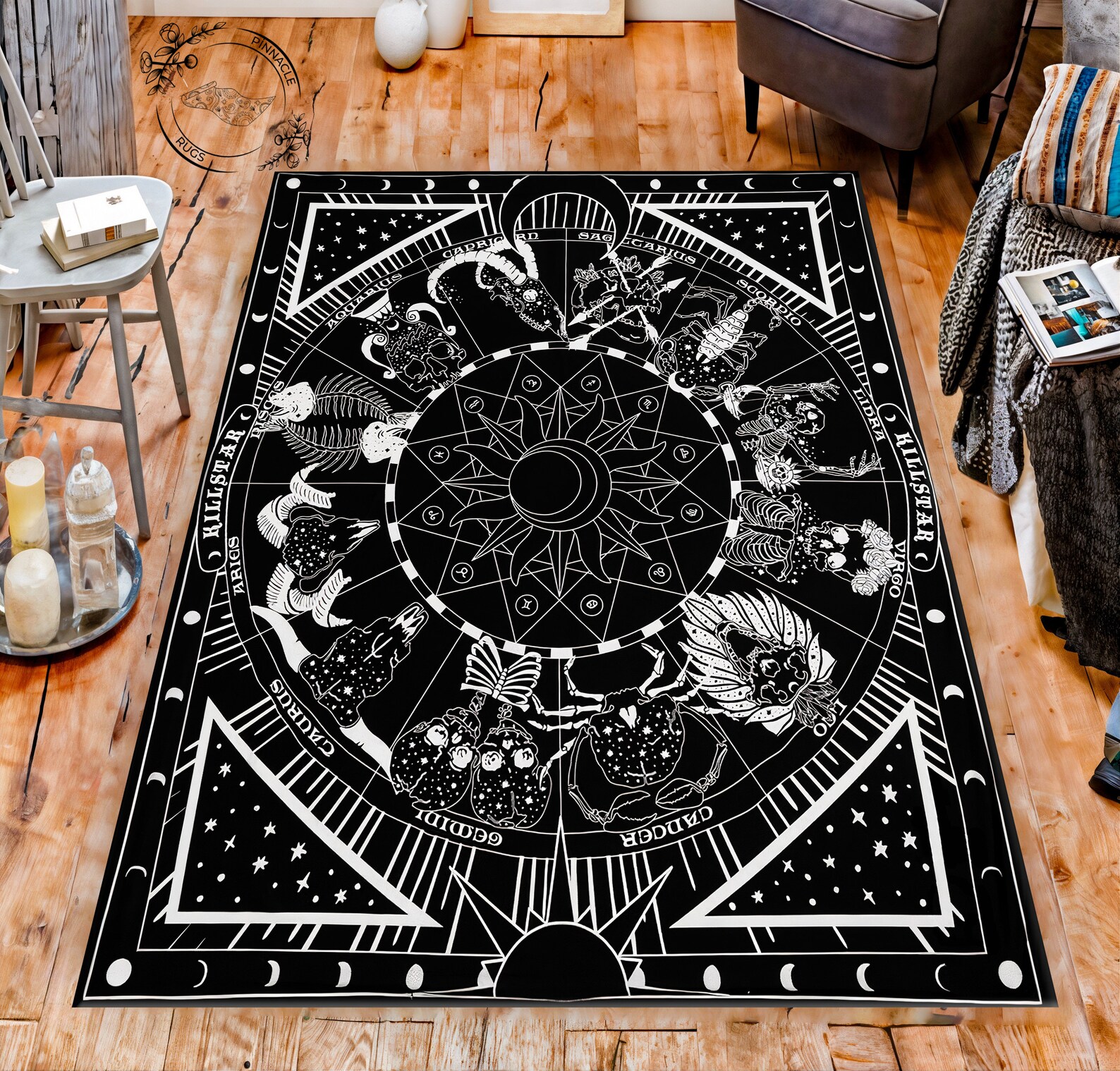 Gothic Pentagram Rug Mystical Gothic Pentagram Floor Mat Darkly Elegant ...