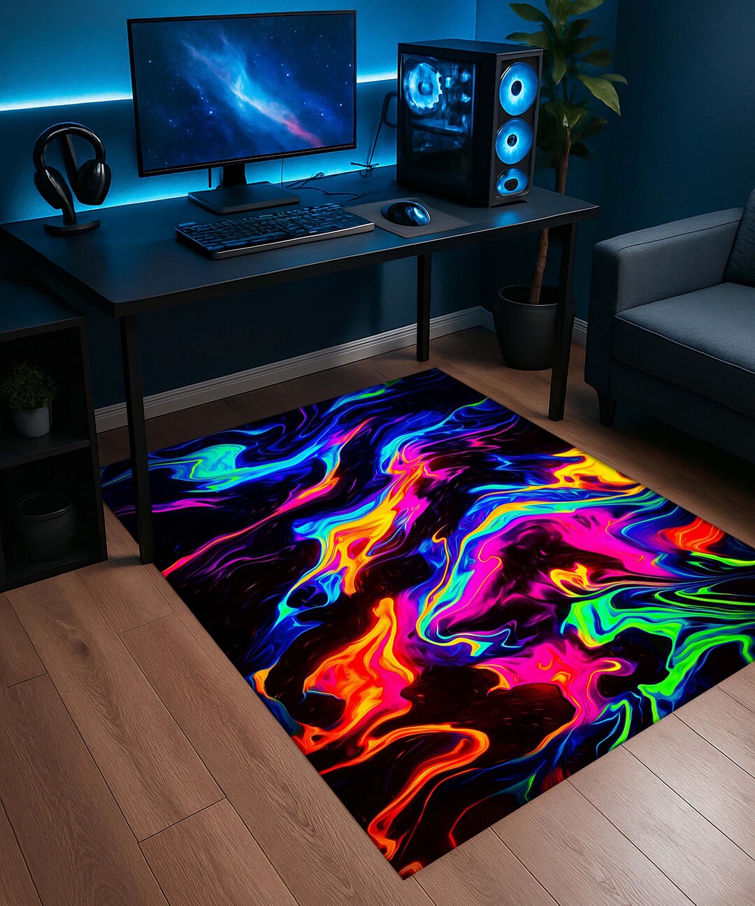 Vibrant Neon Gaming Rug for a Stylish Gamer Sanctuary – Perfect ...