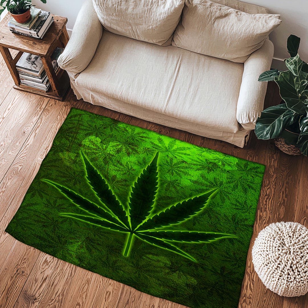 Green Marijuana Leaf Rug – Cannabis Inspired Floor Mat, 420 Friendly ...