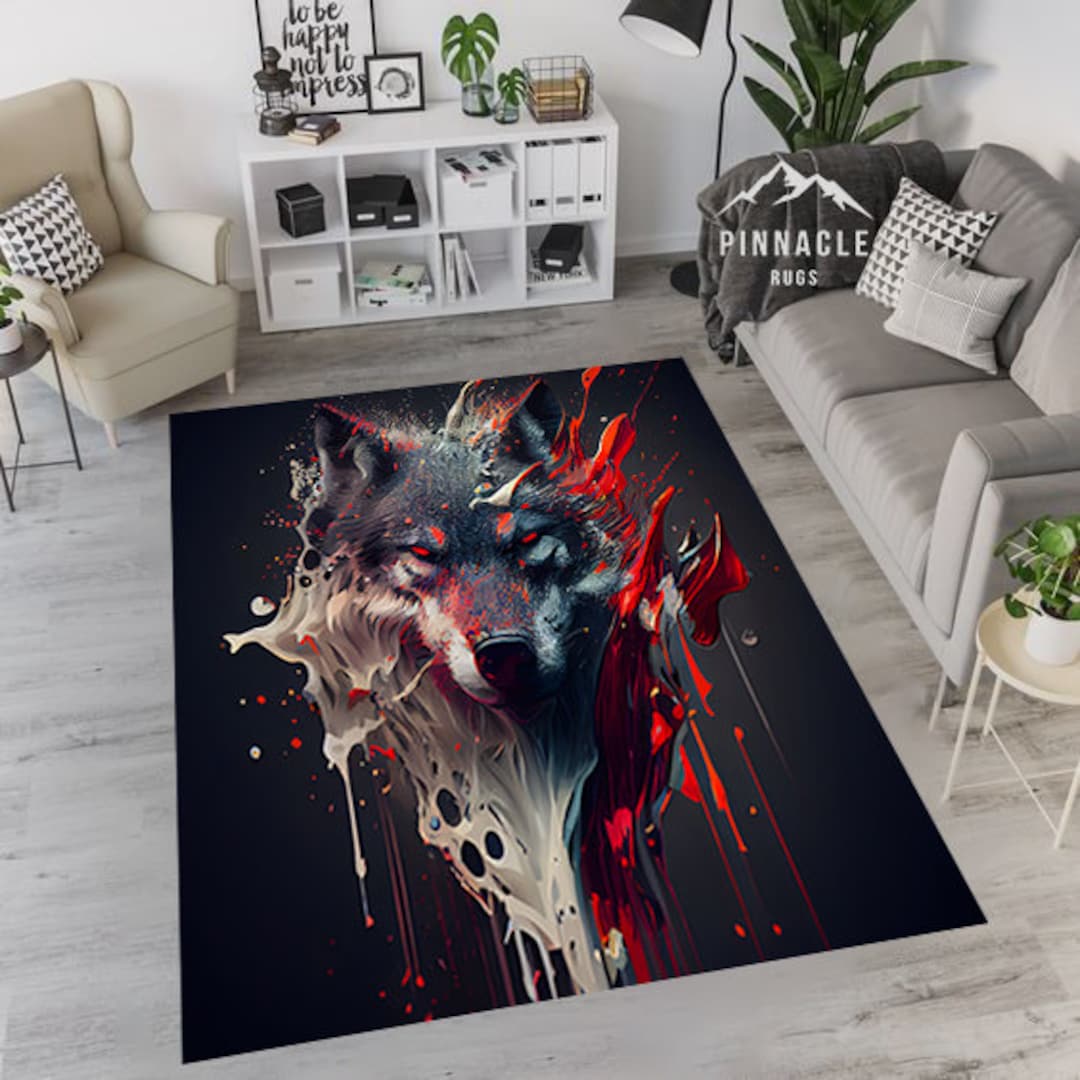 Wolf Rug, Wolf Pattern Rugs, Animal Themed Rug, Cool Animal, Living ...