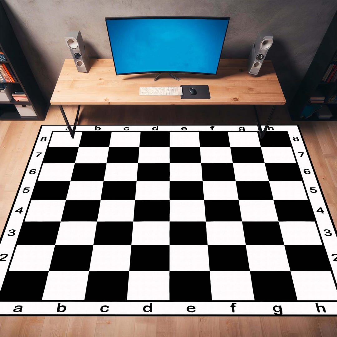 Chessboard Rug – Black and White Checkered Carpet – Modern Retro Floor ...