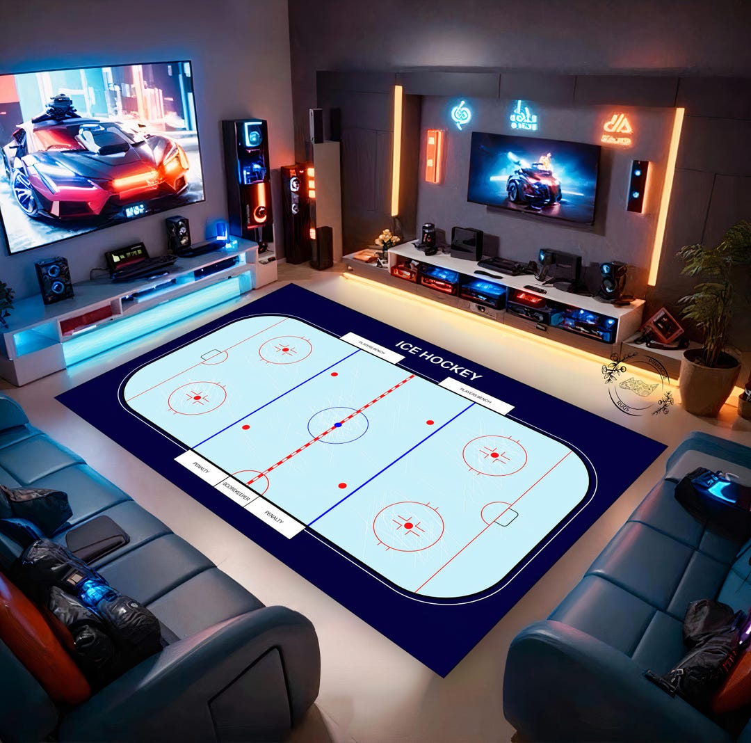 Ice Hockey Room Decor - Bring the Rink Home! Sports Rug for Living Room ...