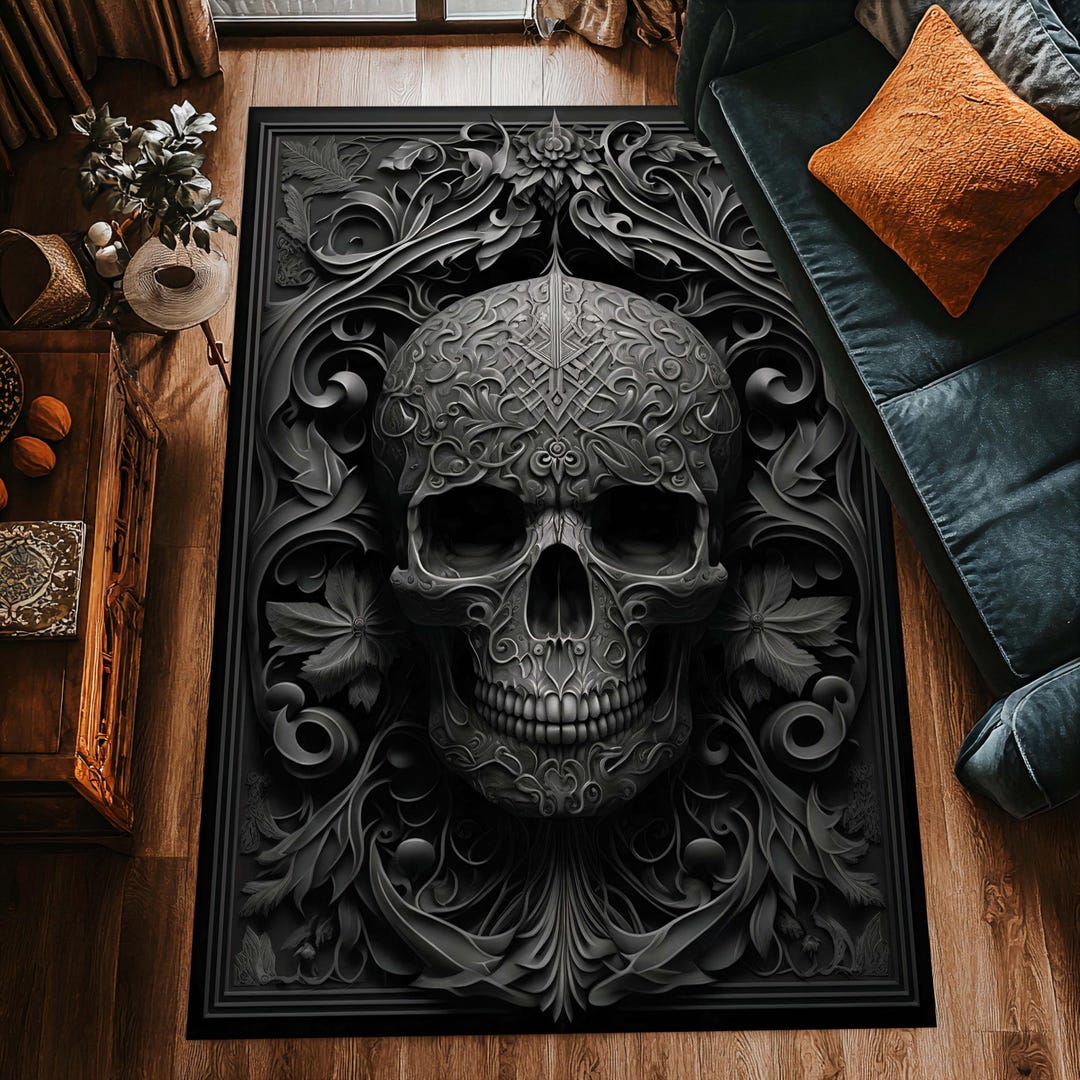 Gothic Skull Area Rug – Dark Macabre Decor for Gothic Homes – Handwoven ...