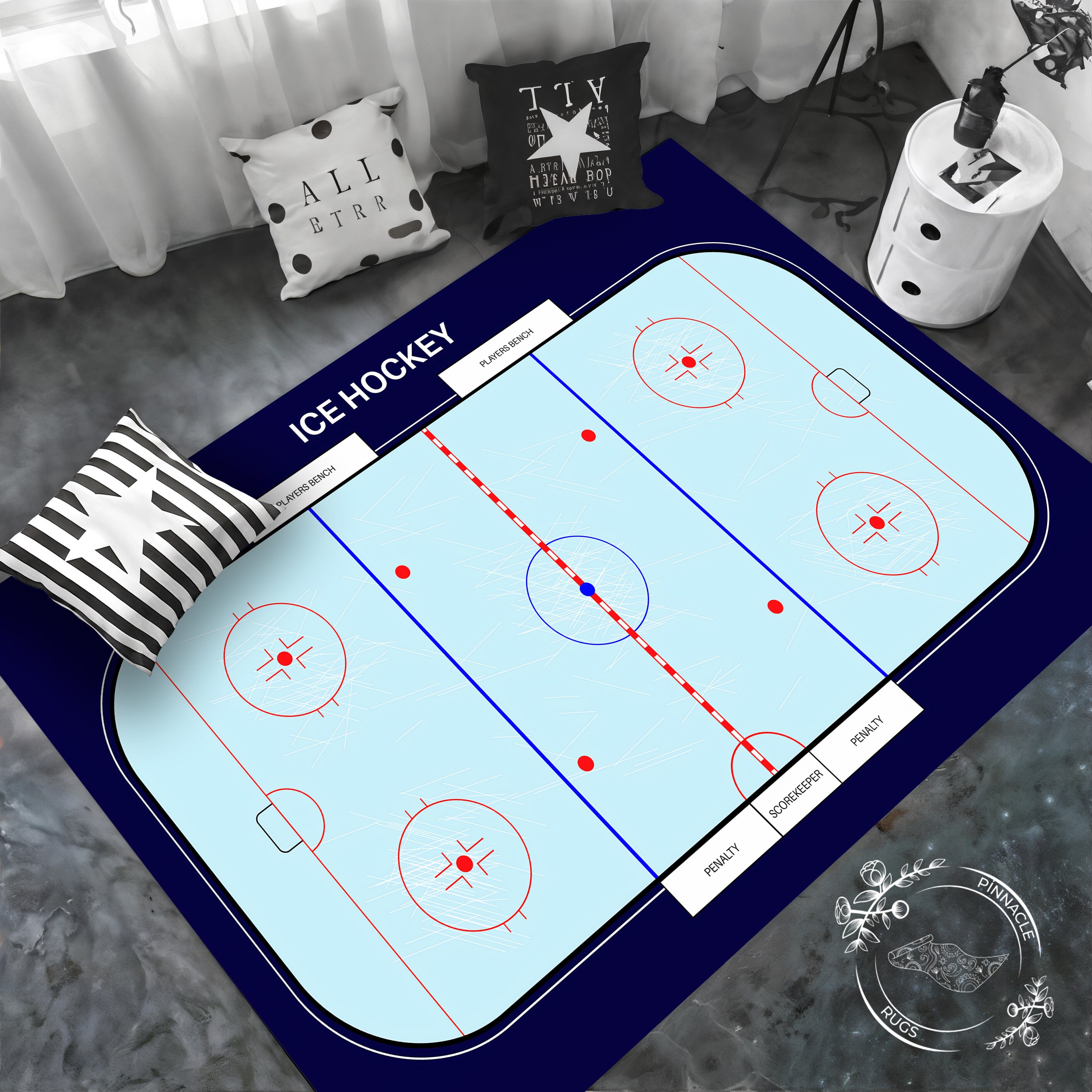 Ice Hockey Room Decor - Bring the Rink Home! Sports Rug for Living Room ...