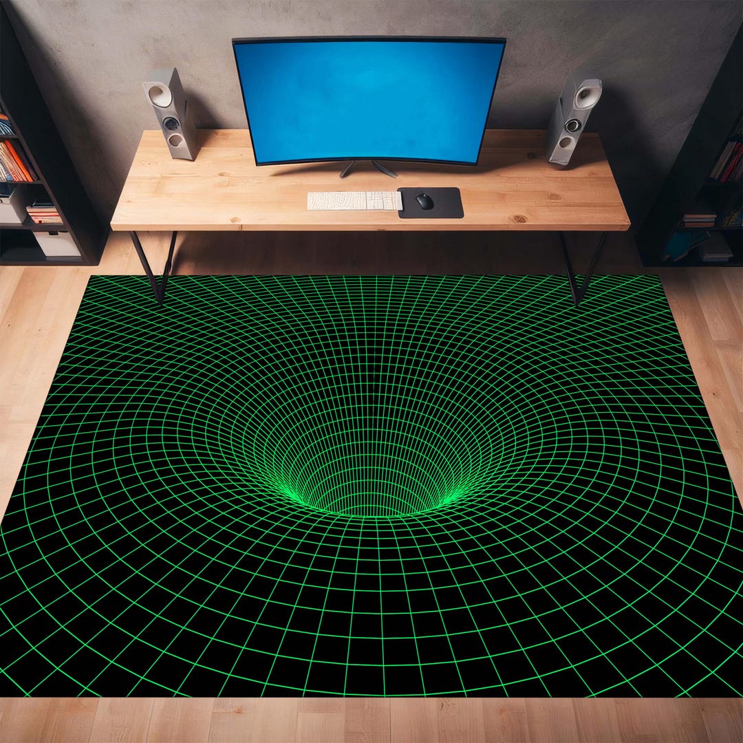 Neon Green Illusion Swirl Gaming Rug – Futuristic Vortex Floor Mat for ...