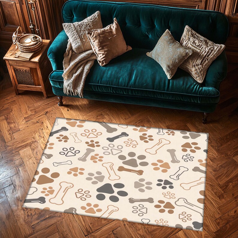 Dog Paw Print Rug – Cute Pet Friendly Area Rug With Bone and Paw Design ...