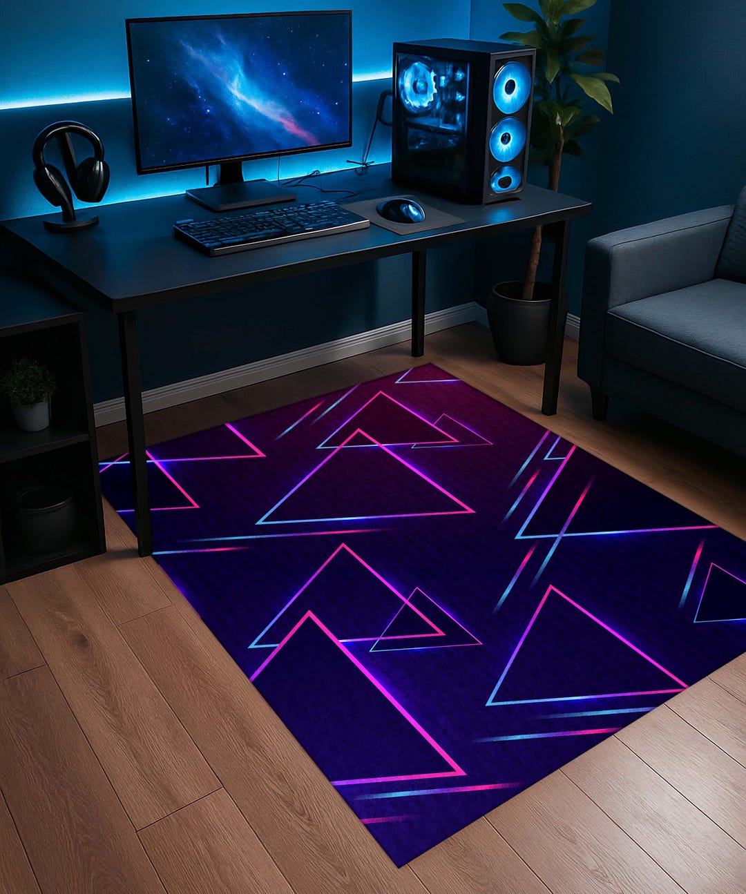 Neon Gaming Rug – Rgb-inspired Glowing Floor Mat for Gamers, Bold Red ...