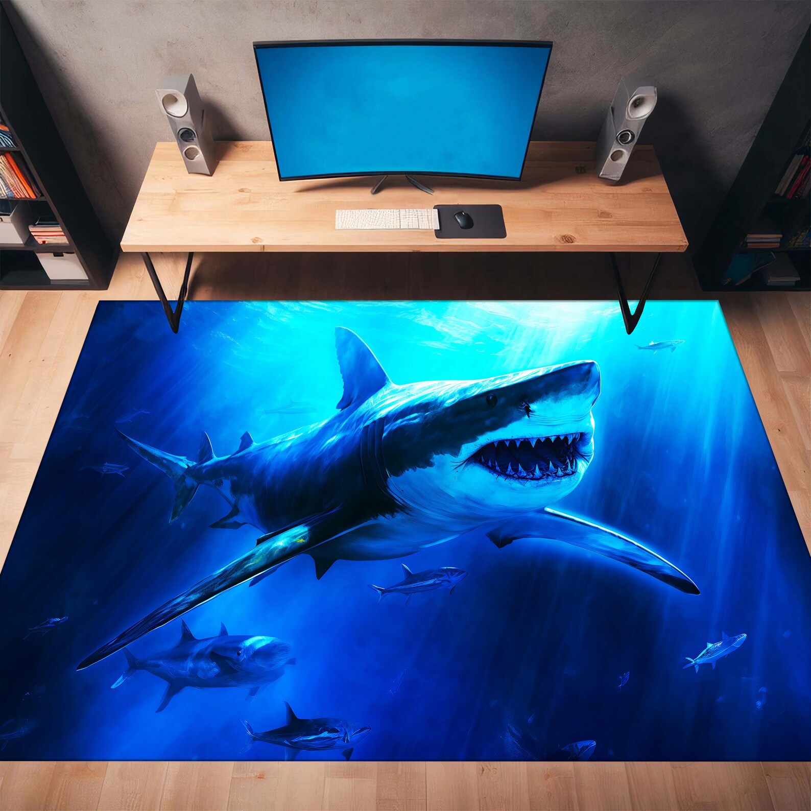 Swim Into Style With Our Shark-themed Rug - Ideal for Living Rooms ...