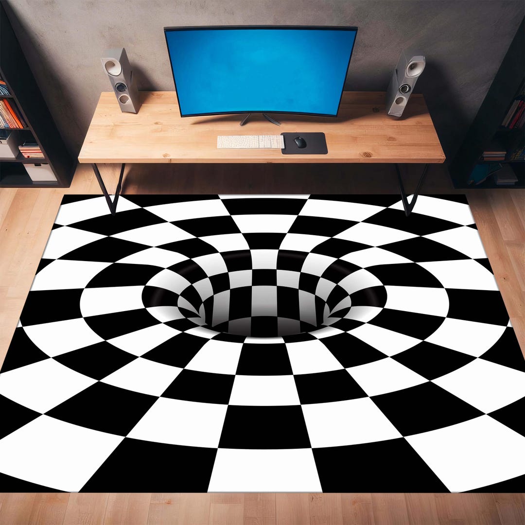 Optical Illusion Rug – 3D Visual Effect Floor Decor, Modern Geometric ...
