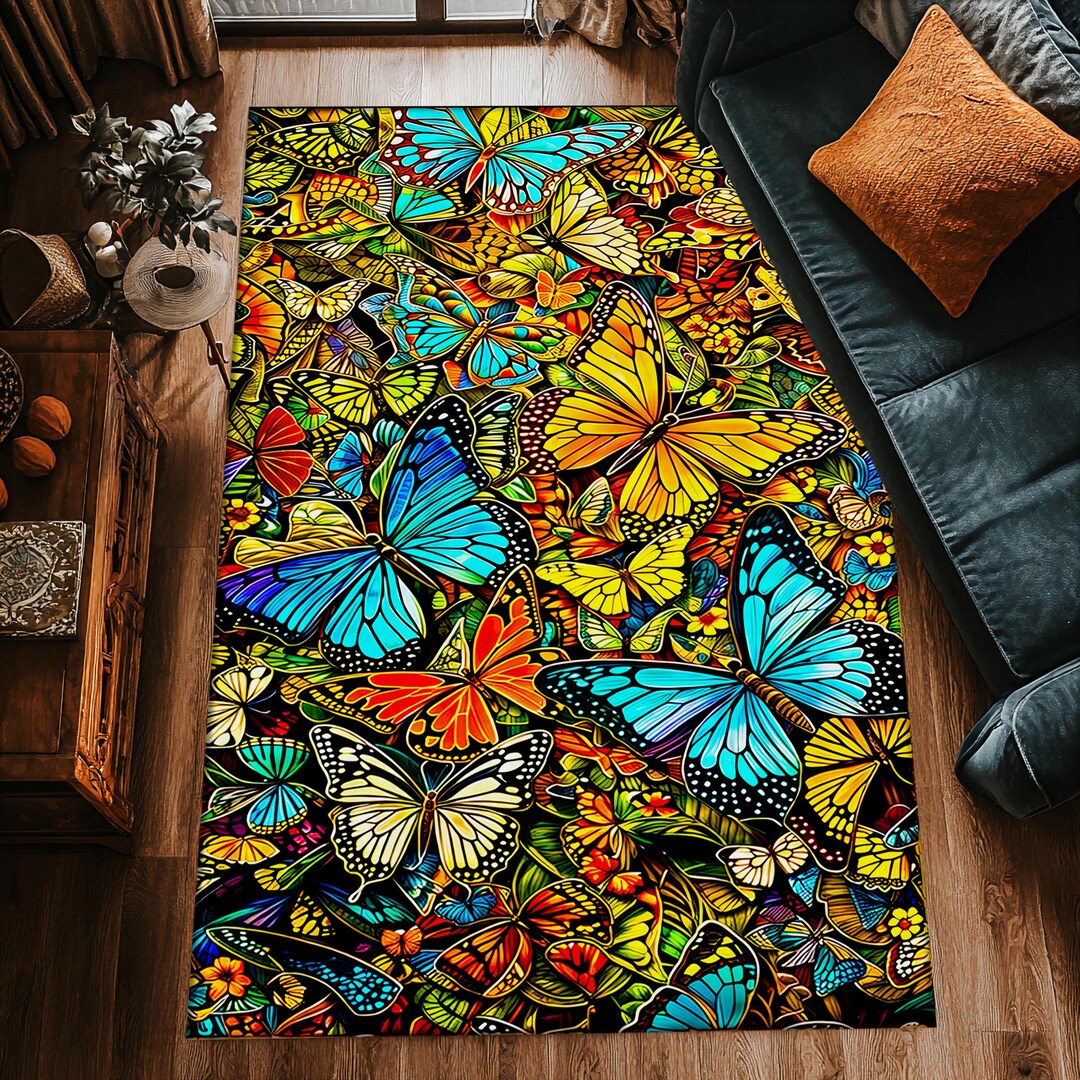 Butterfly Area Rug - Colorful Boho Carpet - Vibrant Nature Decor ...