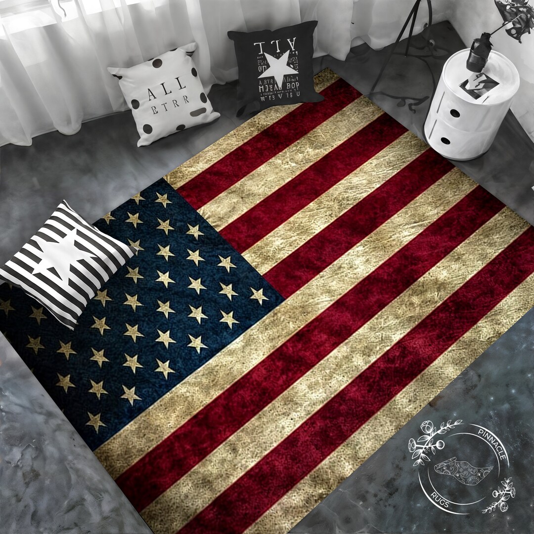 Patriotic USA Flag Area Rug - Unique Handcrafted Stars & Stripes ...