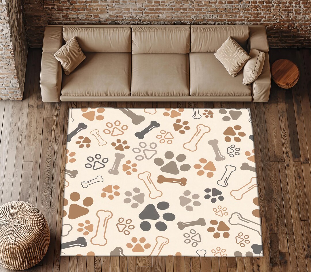 Dog Paw Print Rug – Cute Pet Friendly Area Rug With Bone and Paw Design ...