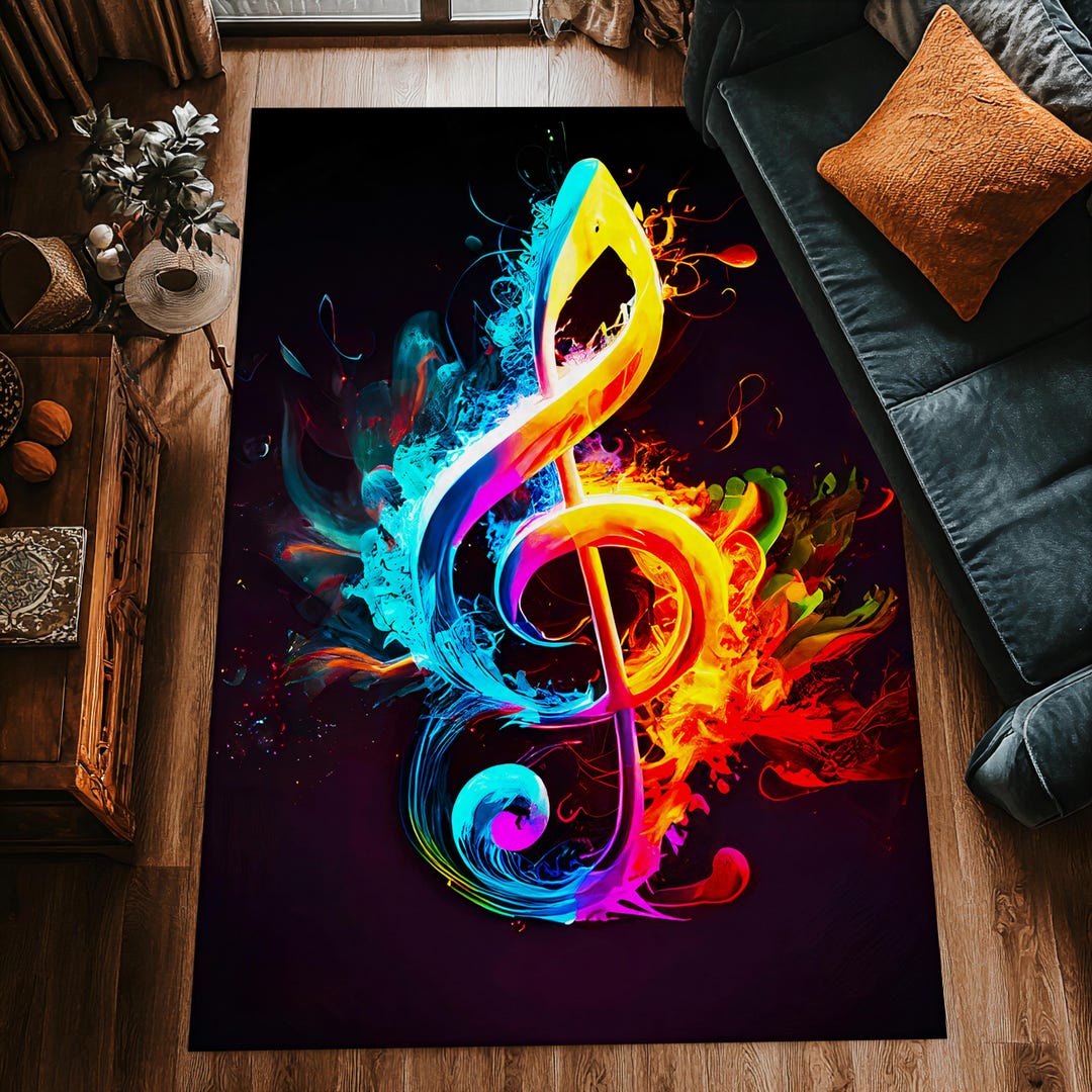 Vibrant Treble Clef Music Note Rug – Colorful Musical Decor for Music ...