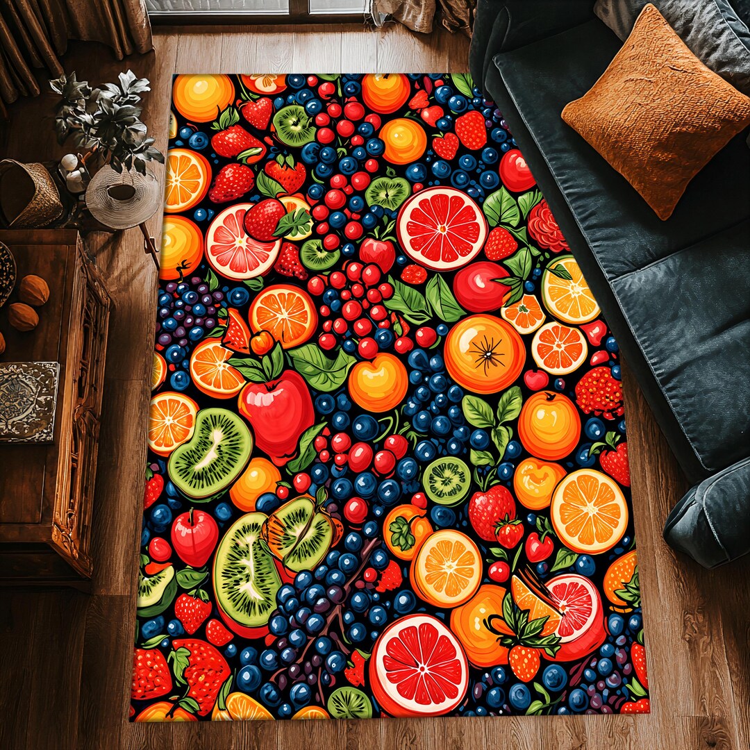 Colorful Fruit Area Rug – Funky Modern Carpet With Citrus & Tropical ...