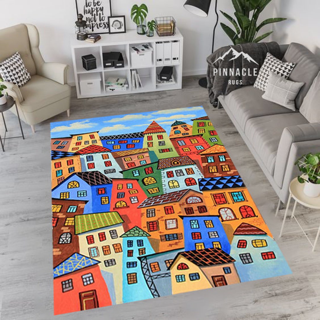 Monochrome Rug Houses Cartoon Carpet House Carpet House - Etsy