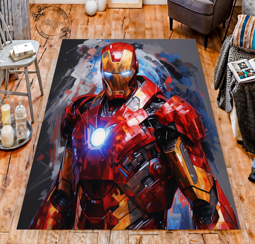 Iron Man Logo Rug Comic Book Fan Home Decor Accent Iron Man Rug ...