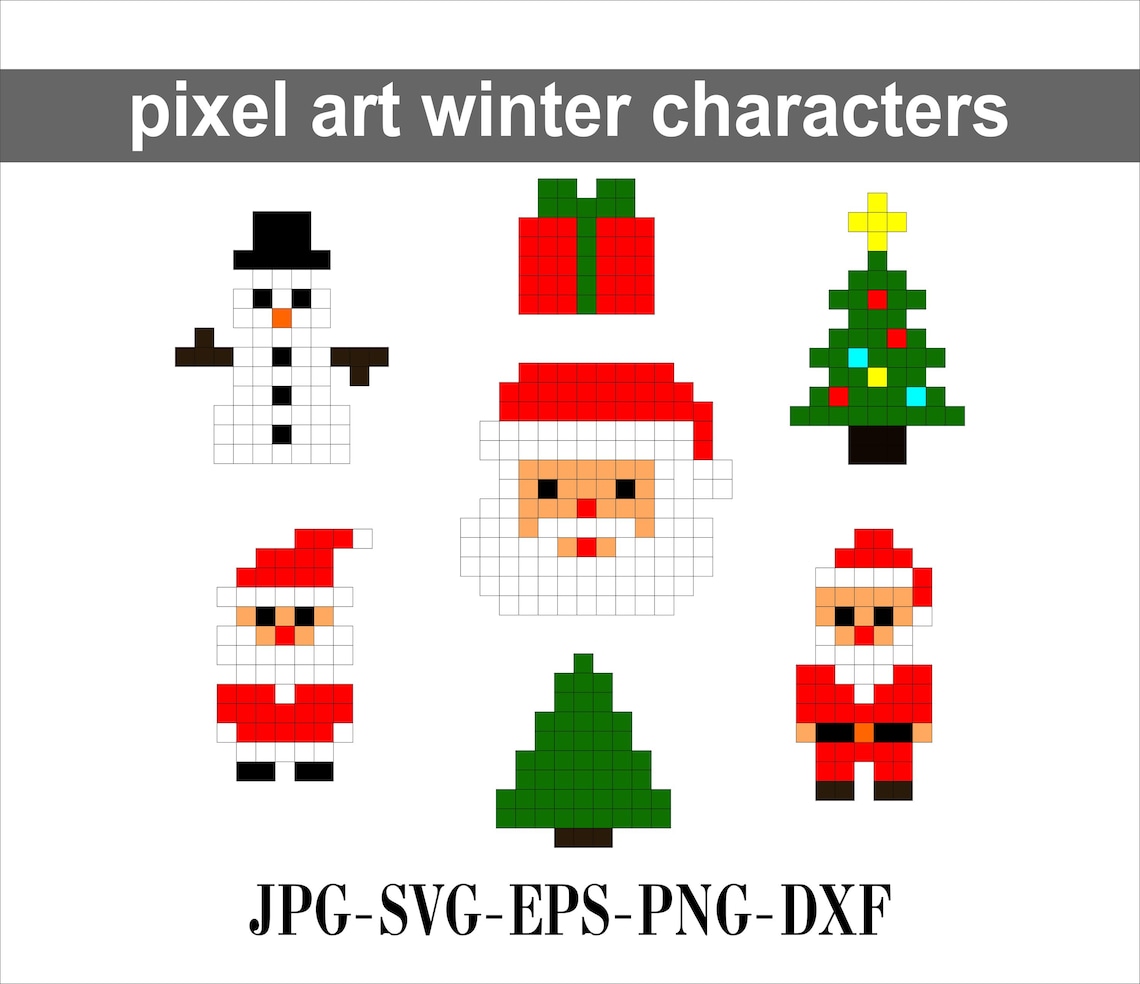 Pixel Art Winter Characters. Santa Claus in Pixel. Pixel Christmas Tree ...
