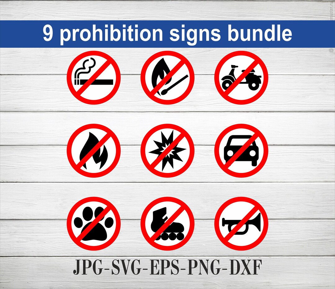 Prohibition Sign Svg. Red Frame. No Smoking. No Fire. Vector Cut File ...