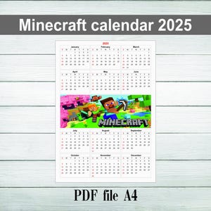 Minecraft Calendar 2025. 2025 Minecraft Style Calendar. PDF File A4 ...