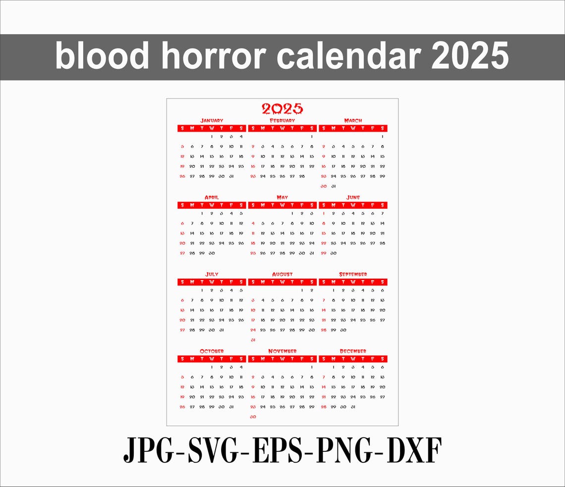 Calendar 2025, Blood Horror Calendar 2025, 2025 Calendar, Transparent ...