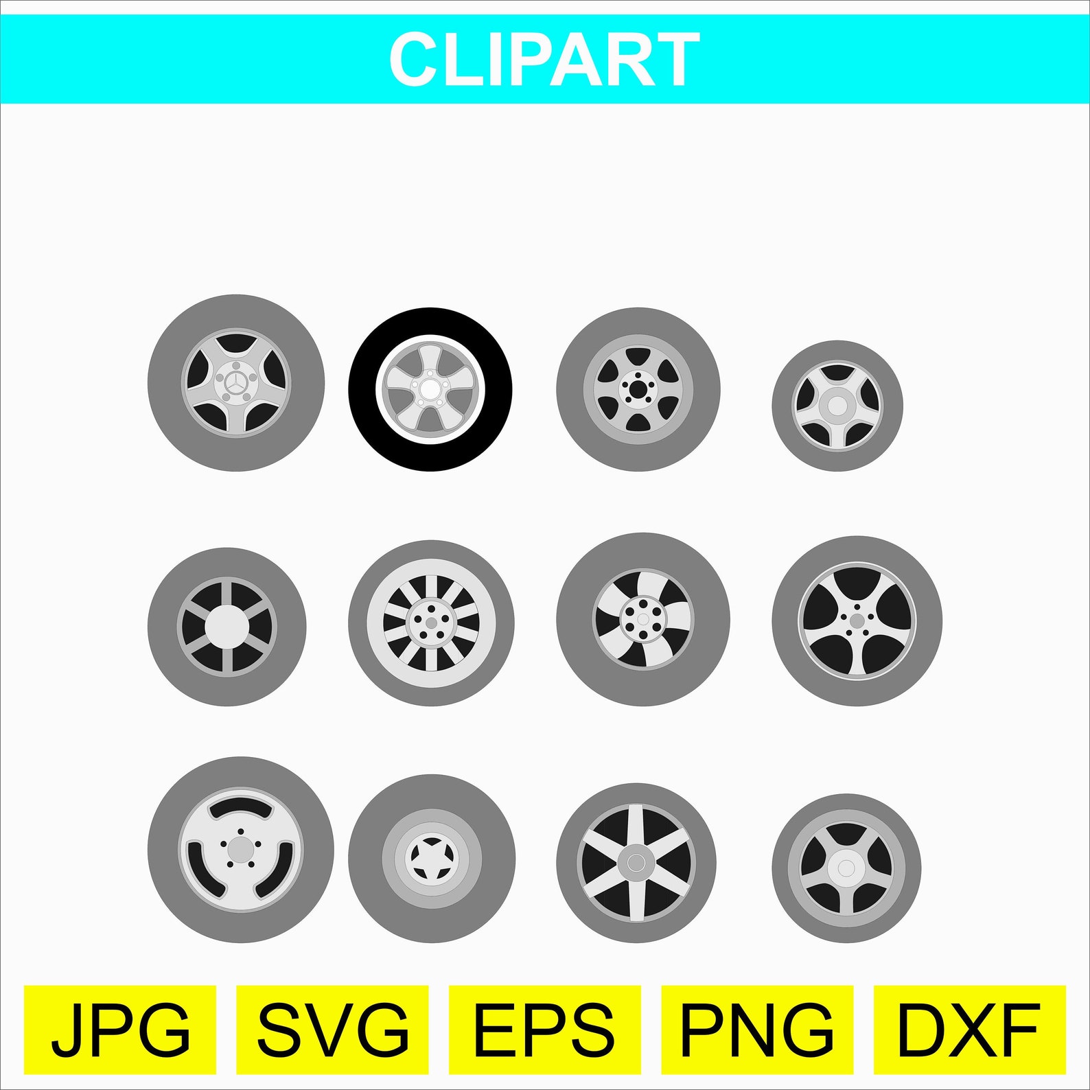 Tire Wheels Svg. Tire Wheels Clipart. Svg Files. Clipart Eps Svg Png ...