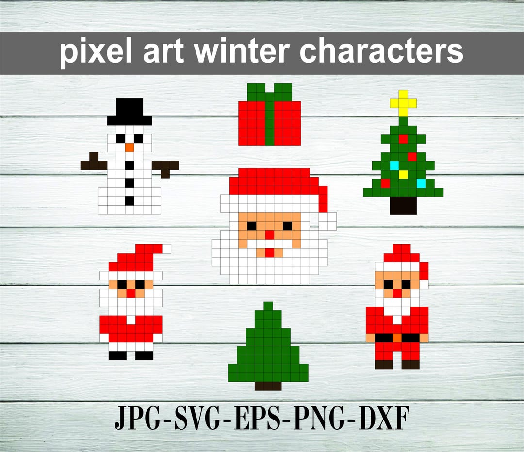 Pixel Art Winter Characters. Santa Claus in Pixel. Pixel Christmas Tree ...