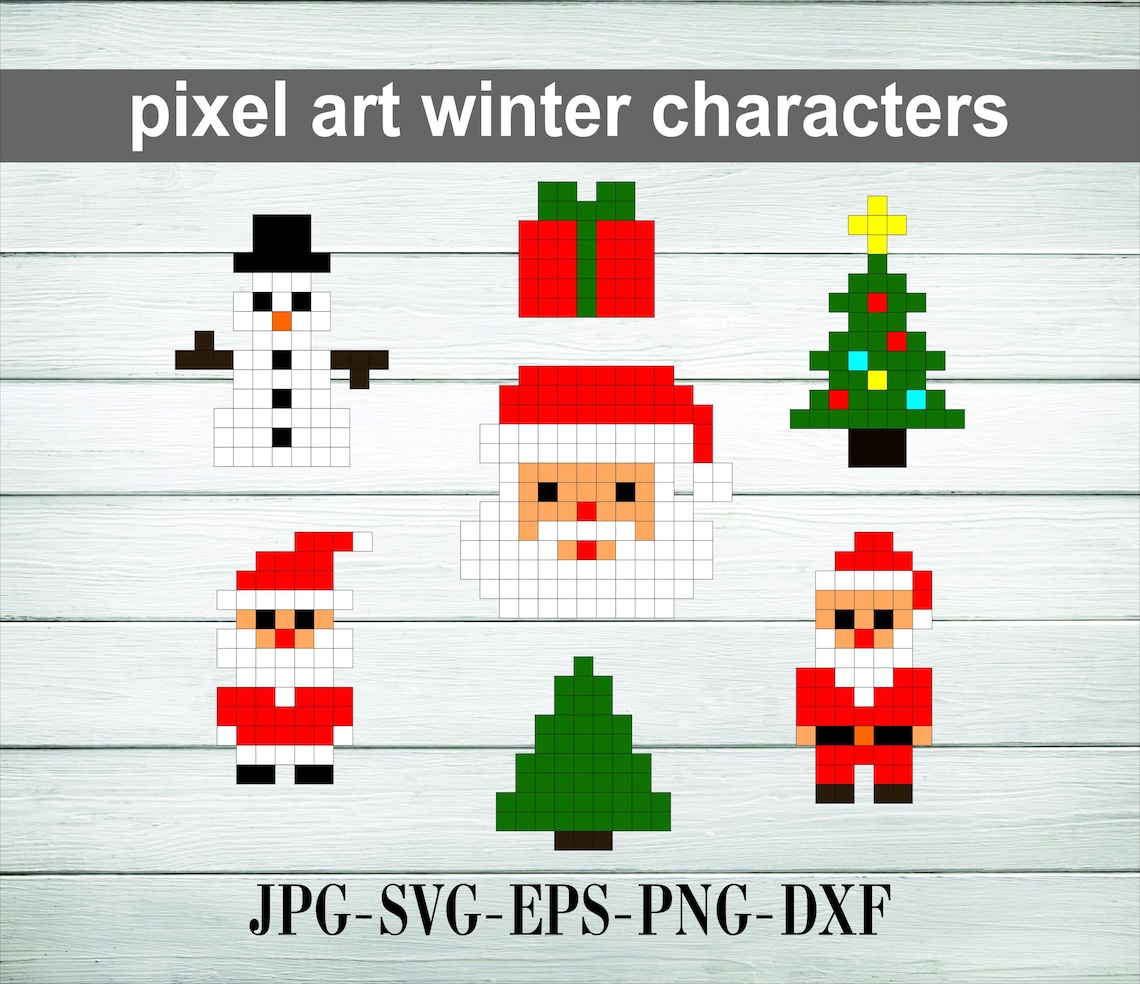 Pixel Art Winter Characters. Santa Claus in Pixel. Pixel Christmas Tree ...