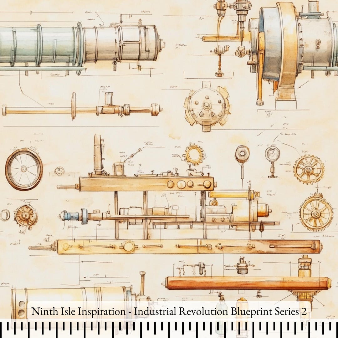 Industrial Revolution Blueprint Cotton Fabric by the Yard - Ninthisle ...