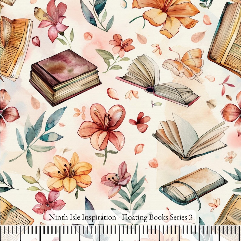 Print in Hawaii Fabric, Floating Books Cotton Poplin Fabric by the Yard ...