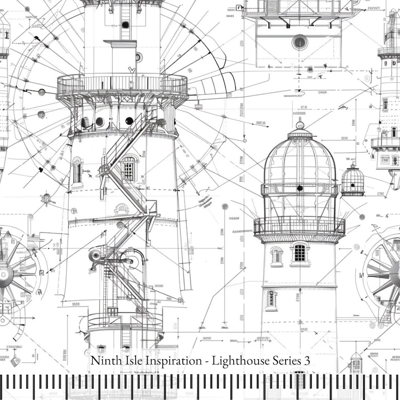 Lighthouse Cotton Fabric by the Yard - Ninthisle Inspiration Exclusive Creative Art Bulk Order ...