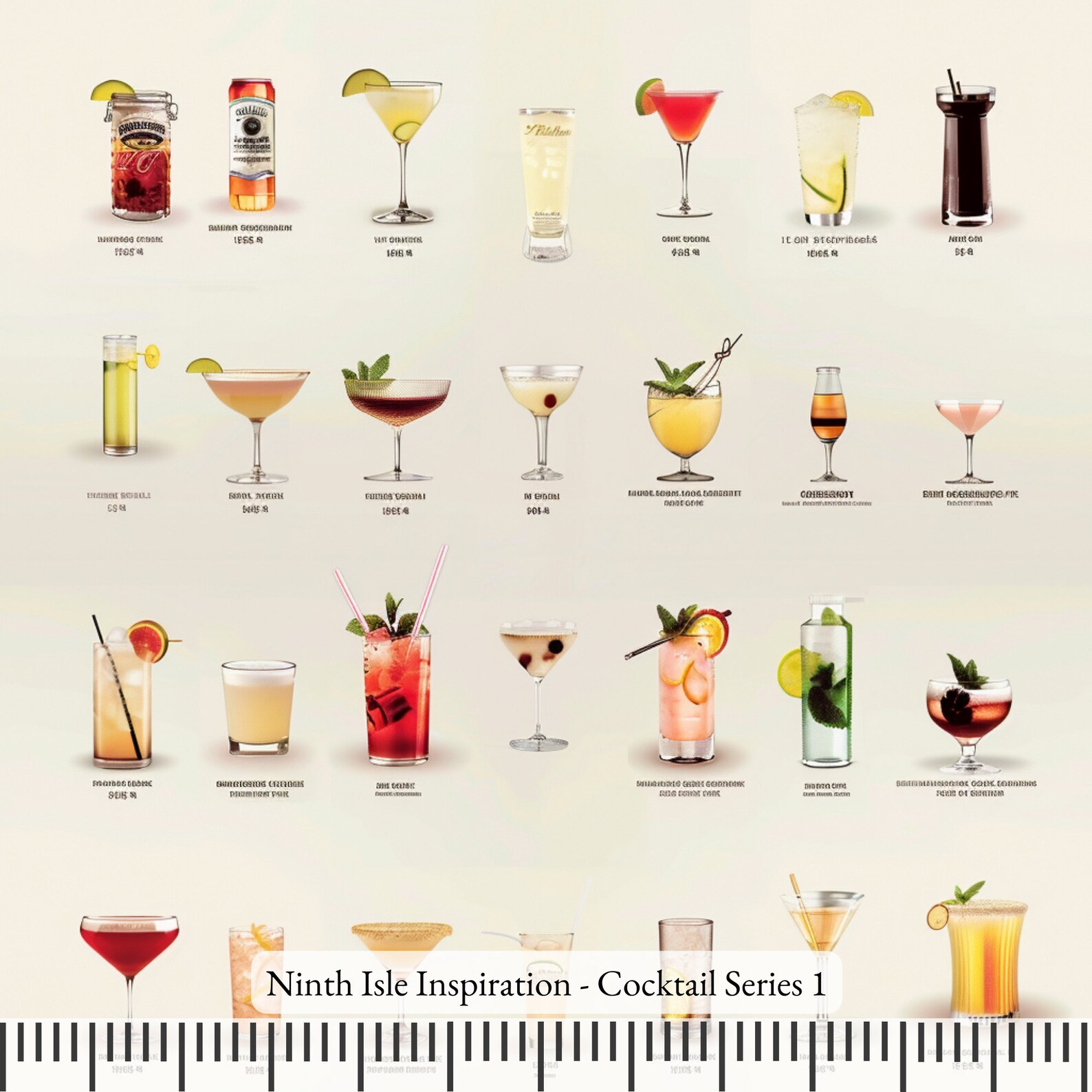 Cocktail Menu Cotton Fabric by the Yard Ninthisle Inspiration Exclusive ...