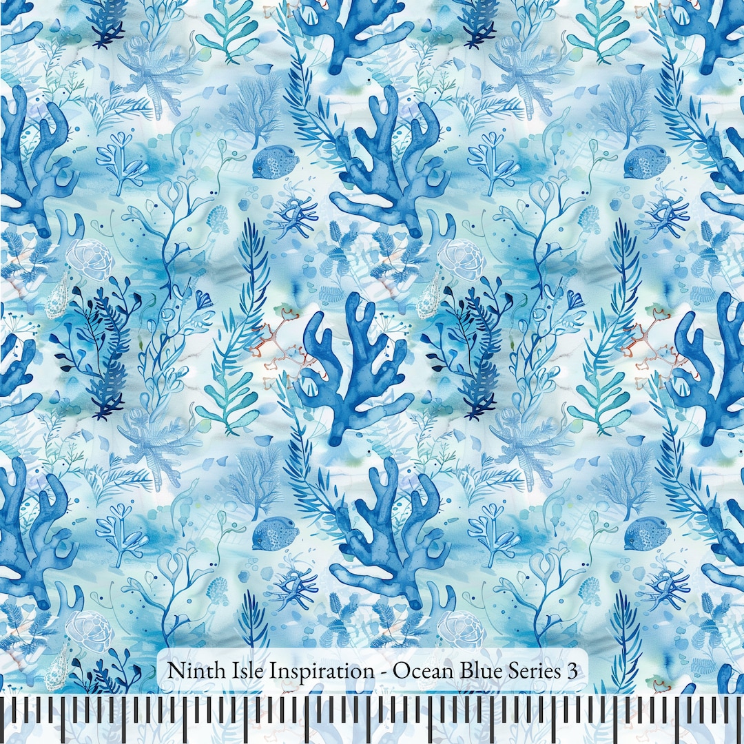 Print in Hawaii, Ocean Blue Cotton Fabric by the Yard - Ninthisle ...
