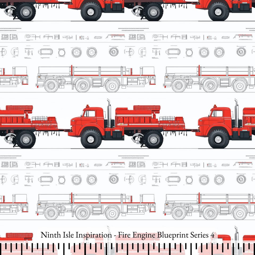 Fire Engine Blueprint Cotton Fabric by the Yard - Ninthisle Inspiration ...