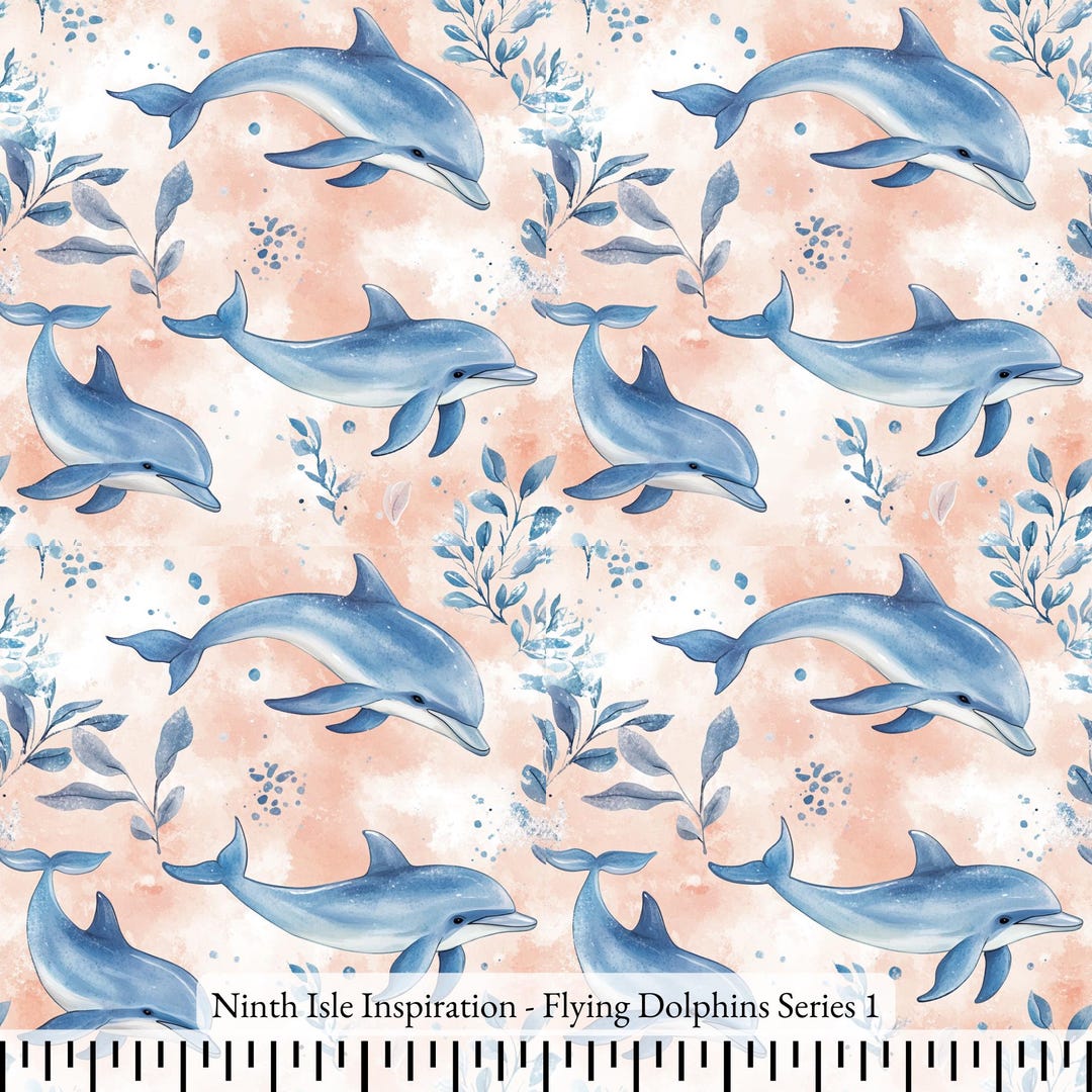 Print in Hawaii, Flying Dolphins Cotton Fabric by the Yard - Ninthisle ...