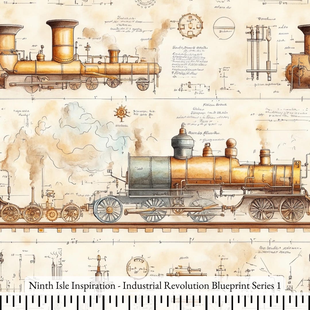 Industrial Revolution Blueprint Cotton Fabric by the Yard - Ninthisle ...