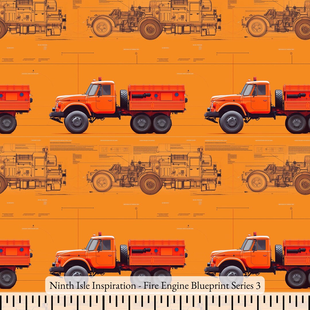 Fire Engine Blueprint Cotton Fabric by the Yard - Ninthisle Inspiration ...