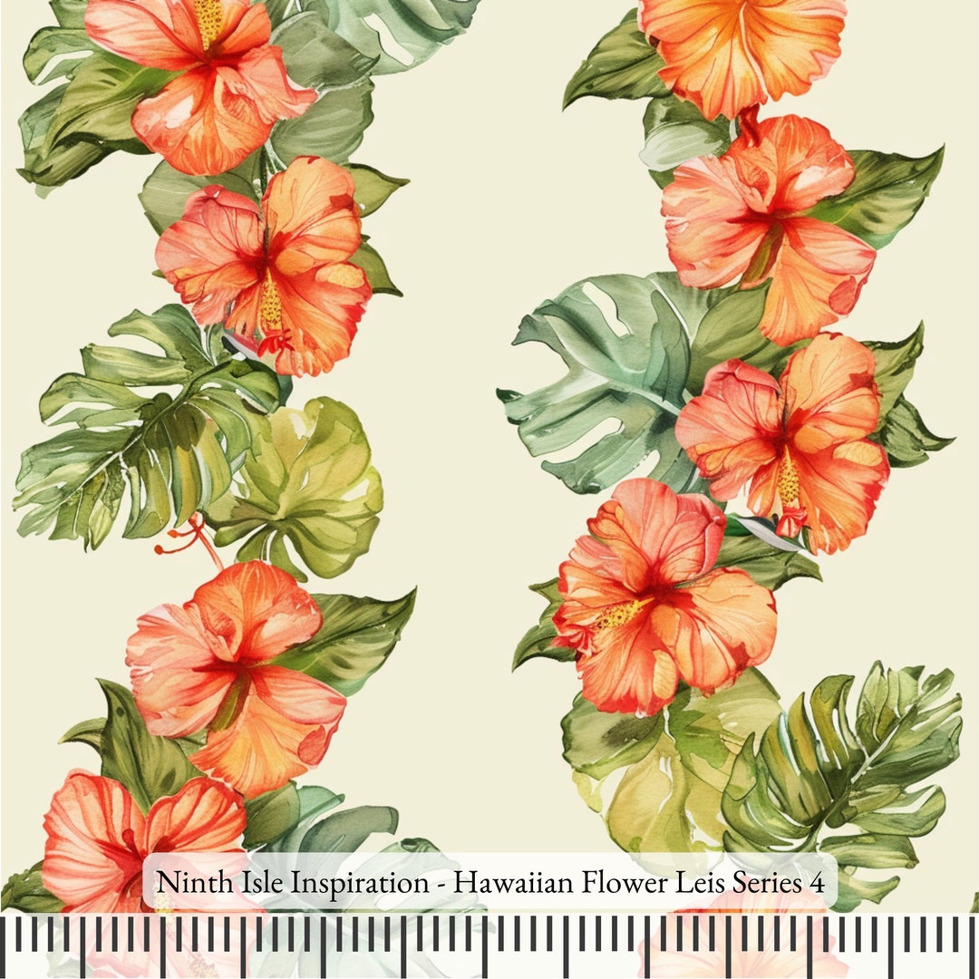 Print in Hawaii, Hawaiian Flower Leis Cotton Fabric by the Yard ...