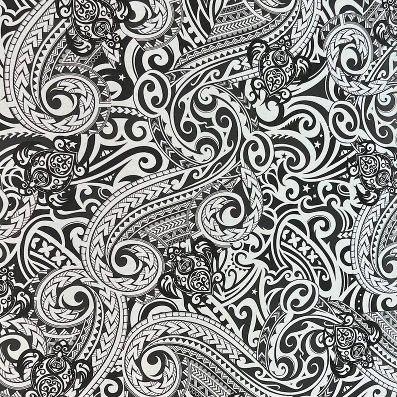 Print in Hawaii Fabric, Tribal Honu Whirls Cotton Poplin Fabric by the ...