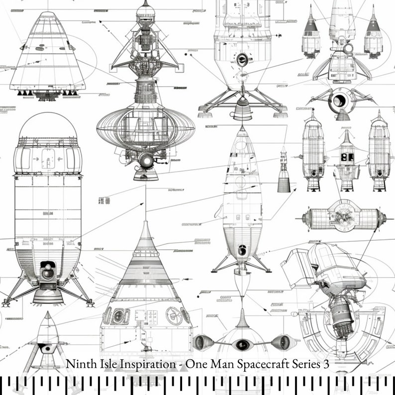 One Man Spacecraft Cotton Fabric by the Yard - Ninthisle Inspiration ...