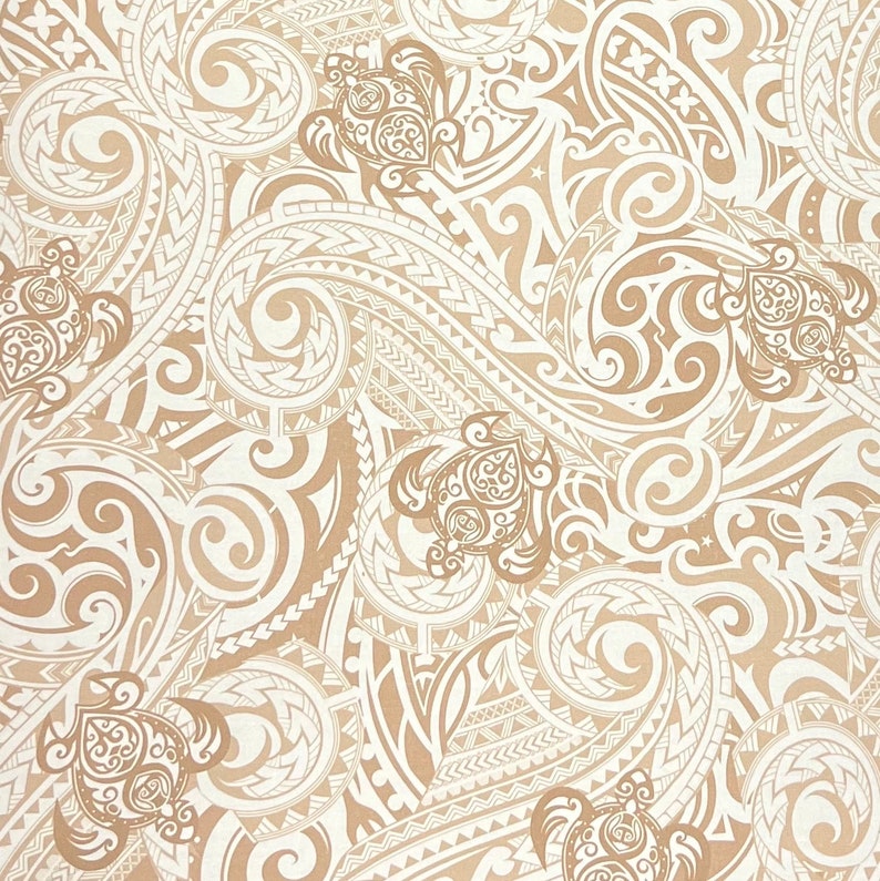 Print in Hawaii Fabric, Tribal Honu Whirls Cotton Poplin Fabric by the ...