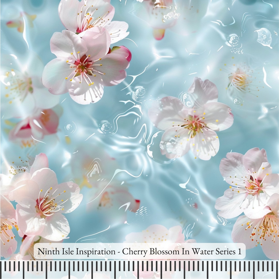 Cherry Blossom in Water Cotton Fabric by the Yard - Ninthisle ...