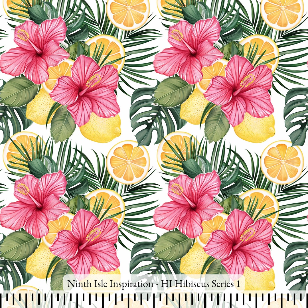 HI Hibiscus Cotton Fabric by the Yard - Ninthisle Inspiration Exclusive Elegant Art Bulk Order ...