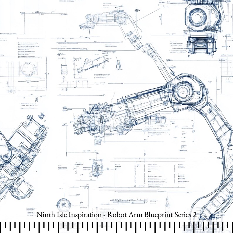 Robot Arm Blueprint Cotton Fabric by the Yard - Ninthisle Inspiration ...