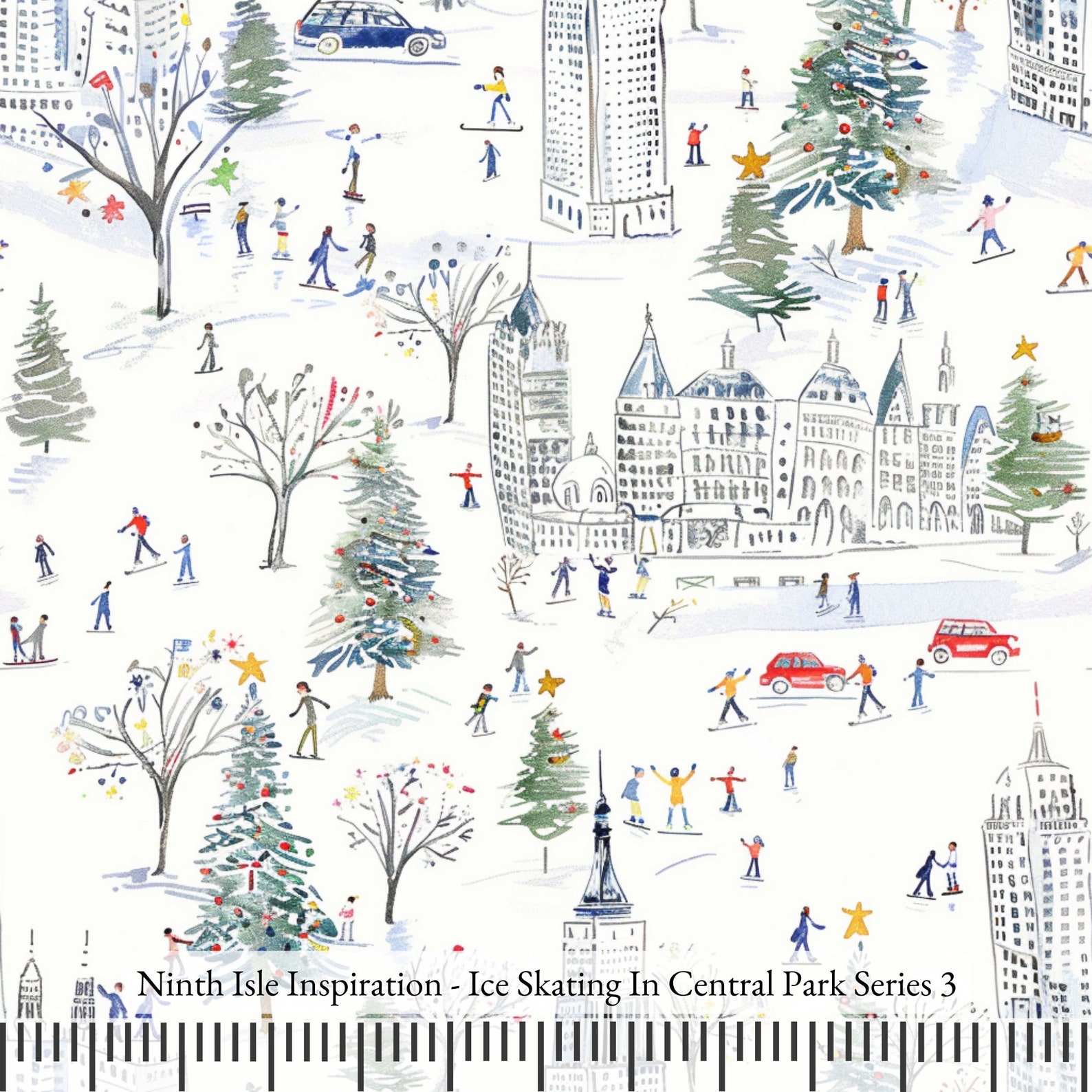Niinspiration Print in HI, Ice Skating in Central Park Cotton Fabric by ...