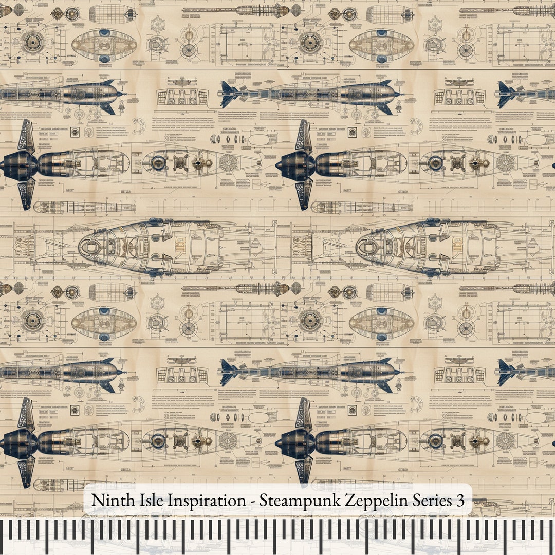 Steampunk Zeppelin Cotton Fabric by the Yard Ninthisle Inspiration ...