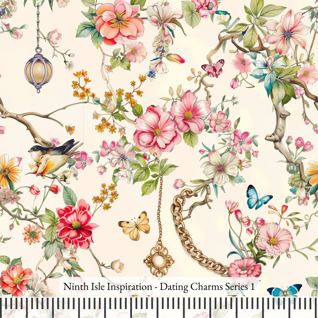 Dating Charms Rayon Fabric by the Yard - Ninthisle Inspiration ...