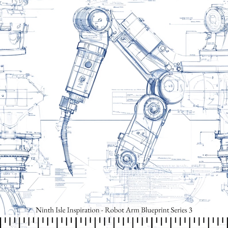 Robot Arm Blueprint Cotton Fabric by the Yard - Ninthisle Inspiration ...