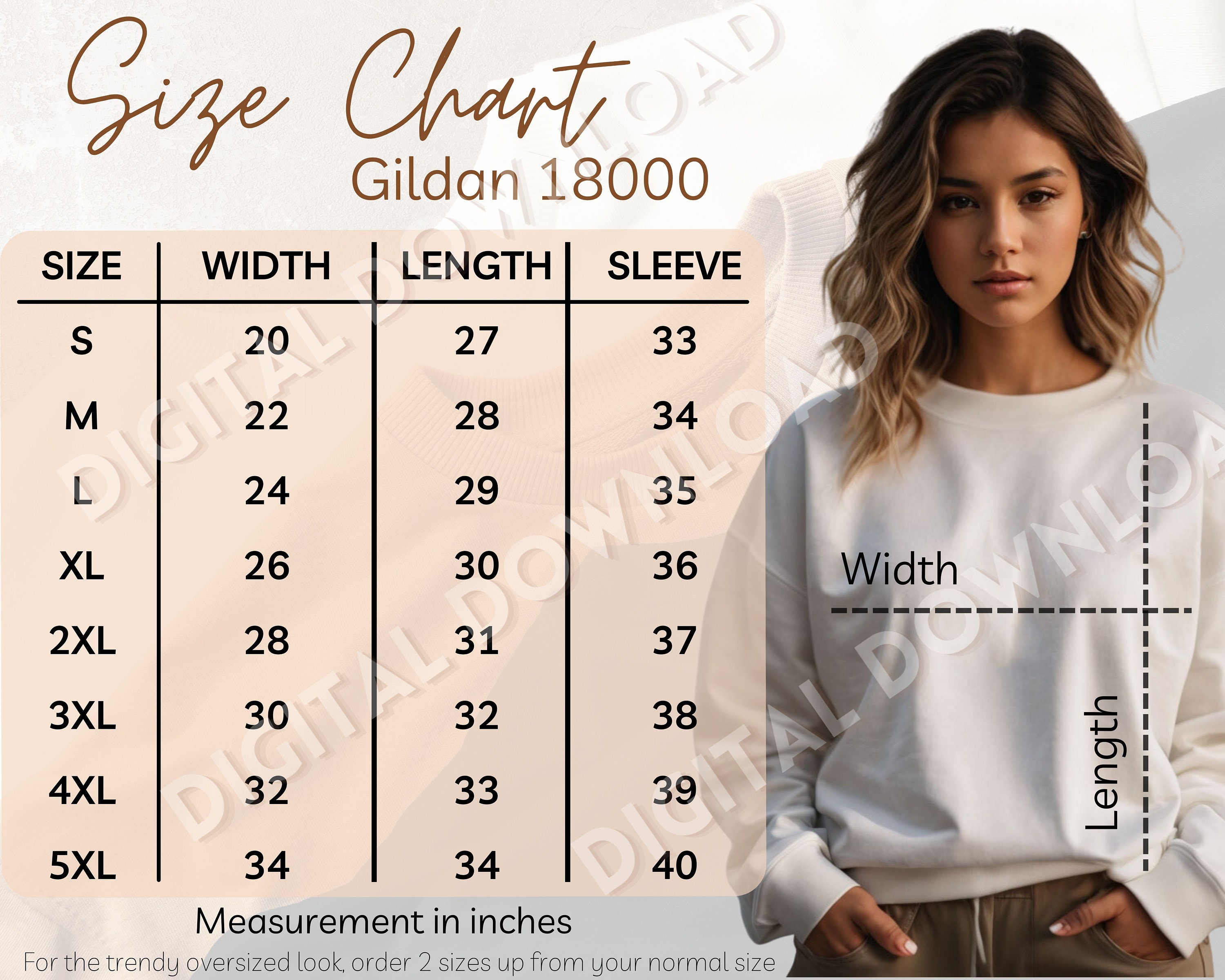 Gildan 18000 Size Chart, Sweatshirt Sizes Mockup Guide, Gildan Size ...